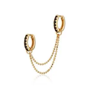SCREAM PRETTY Black Stone Double Chain Huggie Earring - Gold