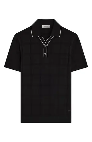 Bugatchi Grid Short Sleeve Cotton & Modal Sweater - Black