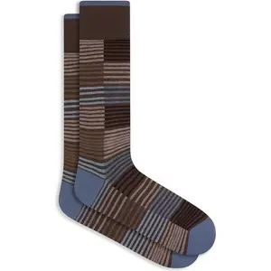 Bugatchi Striped Cotton Blend Dress Socks - Mocha