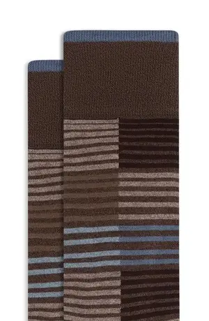 Bugatchi Striped Cotton Blend Dress Socks - Mocha