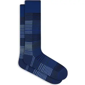Bugatchi Stripe Cotton Blend Dress Socks - Navy