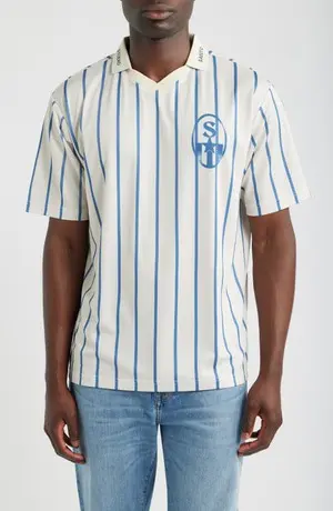 SANTO STUDIO Worldwide Crest Striped Jersey Polo