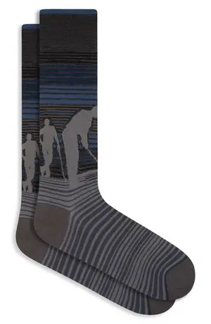 Bugatchi Golf Stripe Cotton Blend Dress Socks - Black