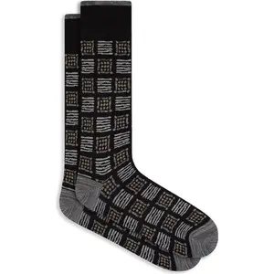 Bugatchi Check Cotton Blend Dress Socks - Black