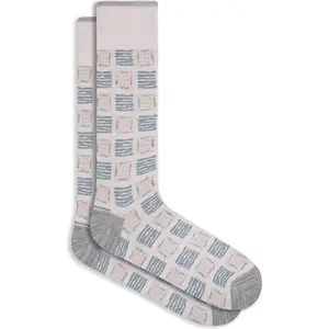 Bugatchi Bugatchi Check Cotton Blend Dress Socks Stone