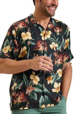Tommy Bahama Kua Sunset Silk Camp Shirt - Deep Bloom
