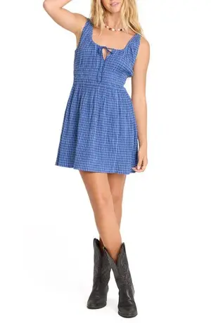 BILLABONG Twilight Dreamer Gingham Smocked Minidress - True Navy