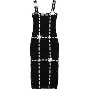 Carolina Herrera Ribbon Detail Crochet Midi Dress - Black