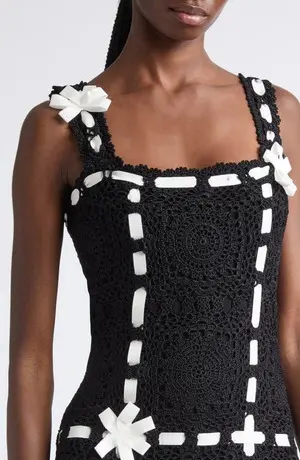 Carolina Herrera Ribbon Detail Crochet Midi Dress