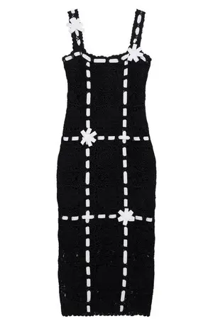 Carolina Herrera Ribbon Detail Crochet Midi Dress