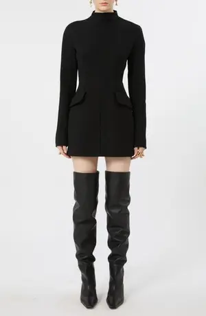 Sportmax Mock Neck Long Sleeve Minidress - Black