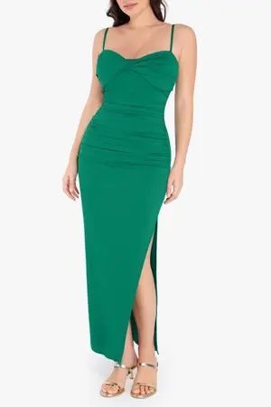 POPILUSH Shapewear Ruched Bias Twist Tummy Control Maxi Dress - Jade