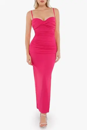 POPILUSH Shapewear Ruched Bias Twist Tummy Control Maxi Dress - Ruby
