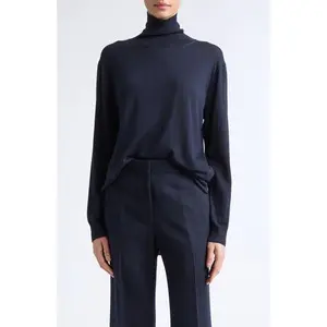 Lafayette 148 New York Fine-gauge Merino Wool Stand Collar Sweater - Ink