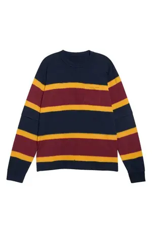Sacai Stripe Chusen Dyed Cotton Long Sleeve Pocket T-shirt - Navy Multi
