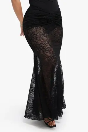 POPILUSH Shapewear Lace Fishtail Coverup Maxi Skirt - Jet