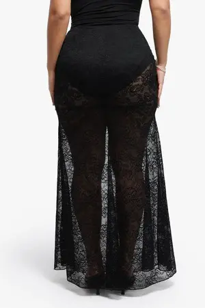 POPILUSH Shapewear Lace Fishtail Coverup Maxi Skirt - Jet