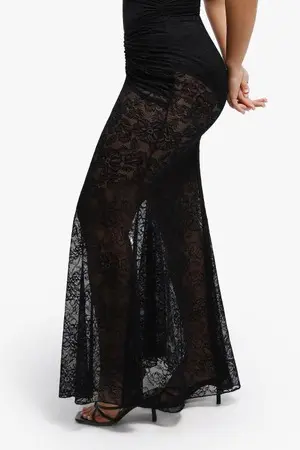 POPILUSH Shapewear Lace Fishtail Coverup Maxi Skirt - Jet
