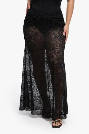 POPILUSH Shapewear Lace Fishtail Coverup Maxi Skirt - Jet