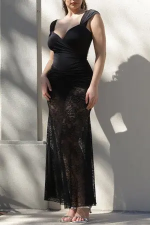 POPILUSH Shapewear Lace Fishtail Coverup Maxi Skirt - Jet