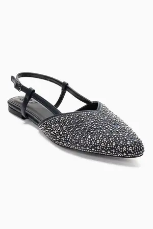 PROLOGUE SHOES Rexton Embellished Slingback Pumps - Navy Beaded