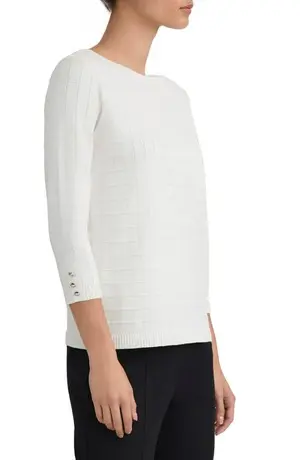 KASPER Box Texture Boat Neck Sweater - Vanilla Ice