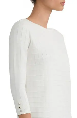 KASPER Box Texture Boat Neck Sweater - Vanilla Ice