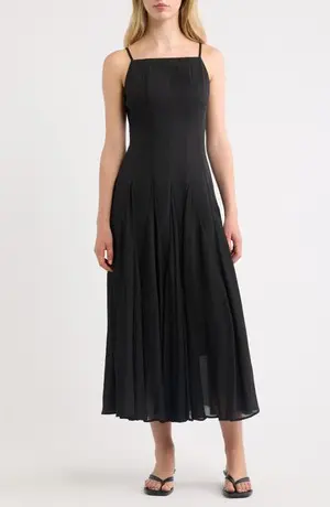 Moon River Godet Midi Dress - Black