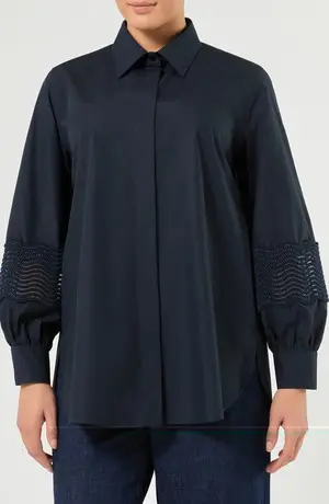 Marina Rinaldi Soutache Detail Cotton Jacket - Navy