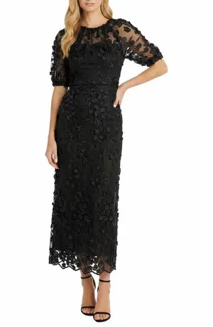 Maggy London Illusion Floral Appliqué Gown - Black