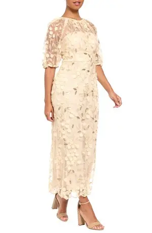 Maggy London Illusion Floral Appliqué Gown - Boulder