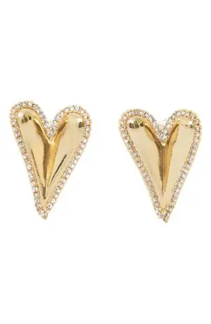 MELANIA CLARA Heart Stud Earrings With Pav Cubic Zirconia