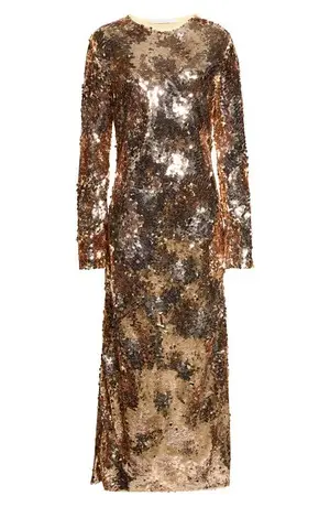 Rabanne Long Sleeve Sequin Evening Dress