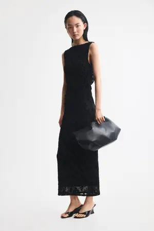 H&M Flock-print Bodycon Dress - Black