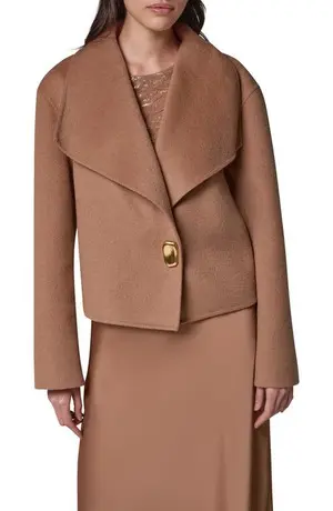 Donna Karan New York Wool Blend Wrap Jacket - Camel