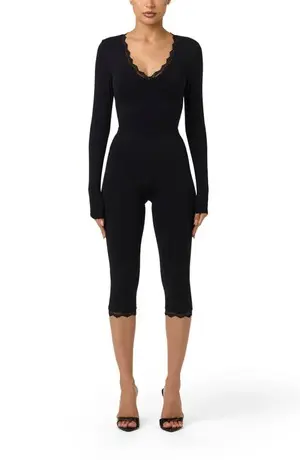 Naked Wardrobe Body Flex Scalloped Long Sleeve Bodysuit