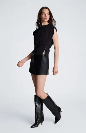 KENNETH COLE Sleeveless Pleated Shoulder Crewneck Top