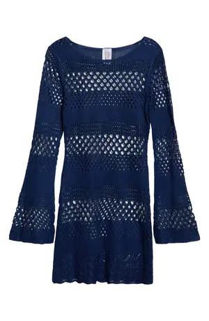 BECCA By Rebecca Virtue Treasure Island Long Sleeve Sheer Cover-up Tunic - Navy