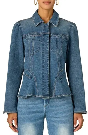 Wit & Wisdom Peplum Denim Jacket - Mid Blue