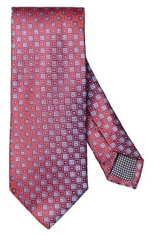 Eton Geometric Jacquard Silk Tie - Medium Red
