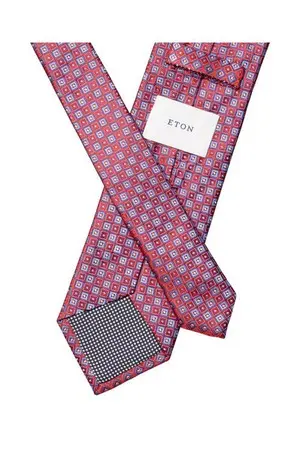 Eton Geometric Jacquard Silk Tie - Medium Red