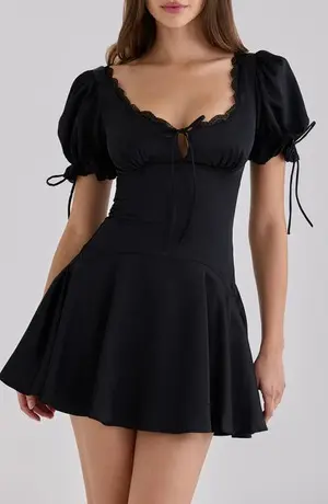 House Of Cb Elisabetta Satin Lace Trim Mini Dress