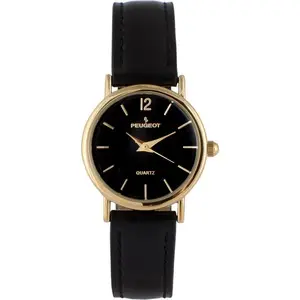 PEUGEOT Easy Read Round Leather Watch 24mm - Black