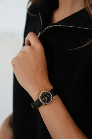 PEUGEOT Easy Read Round Leather Watch 24mm - Black