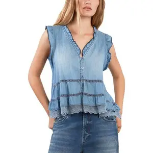 BILLY T Lovesick Flounce Sleeveless Top - Denim