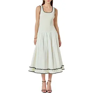 Endless Rose Smocked Drop Waist Midi Dress - Ivory