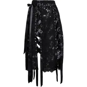 Simone Rocha Unraveling Ribbon & Ring Lace Skirt - Black