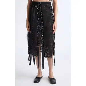 Simone Rocha Unraveling Ribbon & Ring Lace Skirt - Black