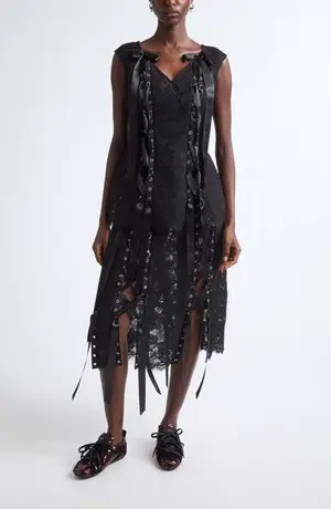 Simone Rocha Lace Ribbon & Ring Embellished Skirt - Black