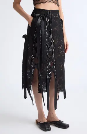 Simone Rocha Lace Ribbon & Ring Embellished Skirt - Black